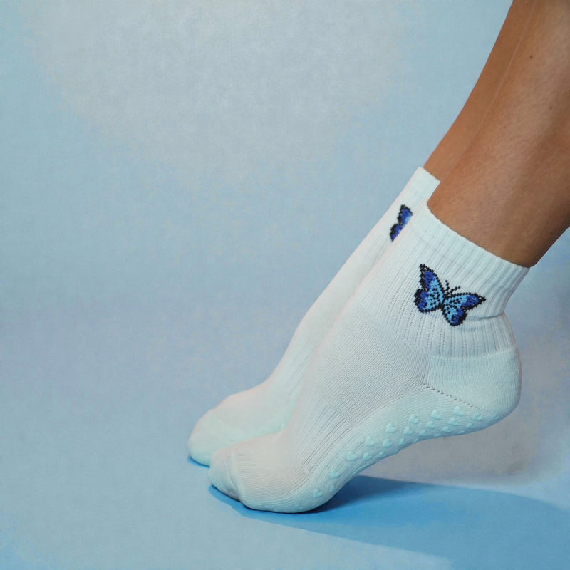 Blue Butterfly Grip Sock – SuzieB Fitness